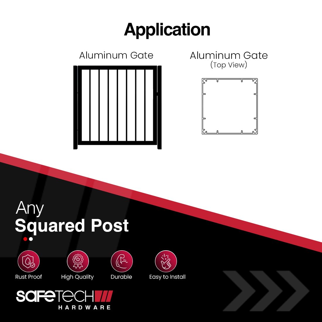 Safetech Hardware MegaKlik Self Closing Gate Hinges | Self-Aligning Heavy Duty Spring Hinges | Adjustable Tension | Pool safety Hinge | Square Post, Aluminum Gates | Swing Close 185 lbs SHH135 - Black