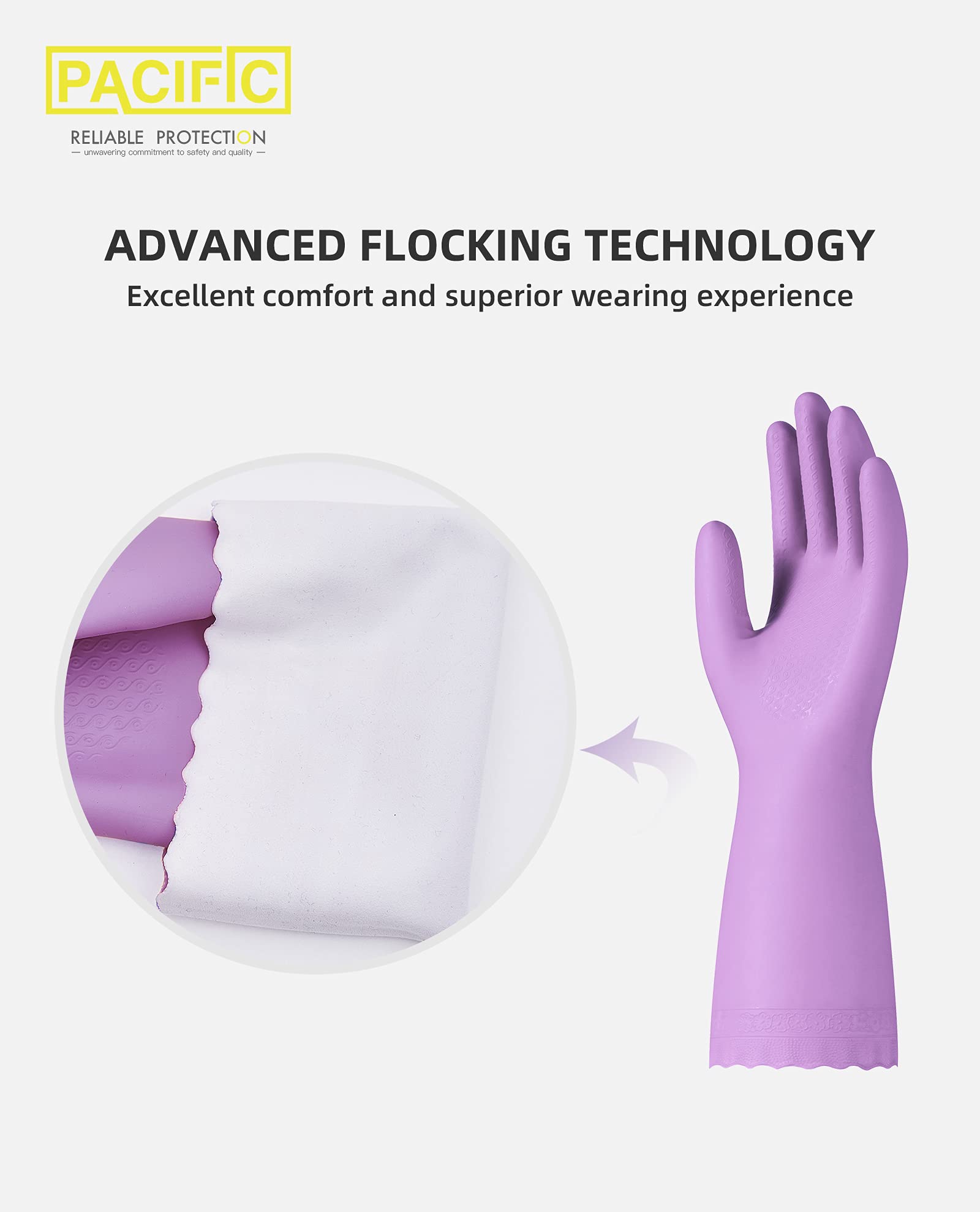 PACIFIC PPE 4 Pairs Reusable Dishwashing Cleaning Gloves with Latex Free, Cotton Lining, Kitchen Gloves, Purple, Small