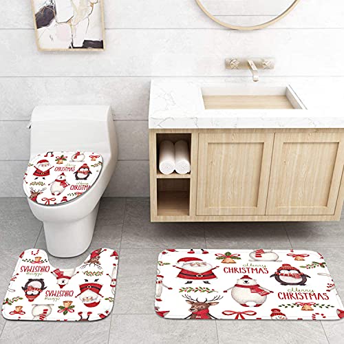 Britimes 4 Piece Shower Curtain Sets with 12 Hooks, Christmas Santa Claus Penguin with Non-Slip Rugs, Toilet Lid Cover and Bath Mat, Durable and Waterproof, for Bathroom Decor Set, 72" x 72"