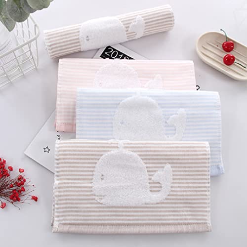 3-Pack Whale Pattern Kids Facial Towels, Pure Cotton Fingertip Towels Kids Hand Bath Towels, Double Layer Children Face Washcloths for Bathroom, Size 10" x 19.5"