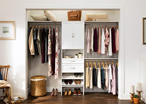 ClosetMaid SuiteSymphony Wood Closet Organizer Starter Kit Tower and 3 Hang Rods, Shelves, Adjustable, Fits Spaces 5 β 10 ft. Wide, Pure White, 25"