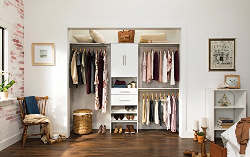 ClosetMaid SuiteSymphony Wood Closet Organizer Starter Kit Tower and 3 Hang Rods, Shelves, Adjustable, Fits Spaces 5 β 10 ft. Wide, Pure White, 25"