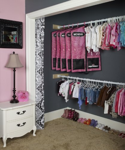 Organizables Children's Hanging Clothes Organizer, Girls Standard Weekday Set, Pink