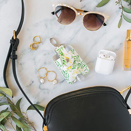 VENTURED LIVING Hand Sanitizer Holder Keychain Set of 2 - Premium Vegan Leather & Leakproof Empty Hand Sanitizer Bottles - Mini Travel Hand Sanitizer Keychain Holder for Backpack & Purse (Black & Tan)