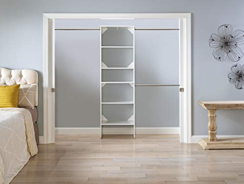 ClosetMaid SuiteSymphony Wood Closet Organizer Starter Kit Tower and 3 Hang Rods, Shelves, Adjustable, Fits Spaces 5 β 10 ft. Wide, Pure White, 25"