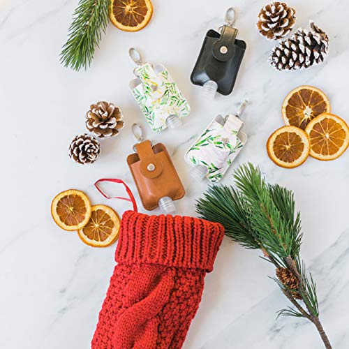 VENTURED LIVING Hand Sanitizer Holder Keychain Set of 2 - Premium Vegan Leather & Leakproof Empty Hand Sanitizer Bottles - Mini Travel Hand Sanitizer Keychain Holder for Backpack & Purse (Black & Tan)