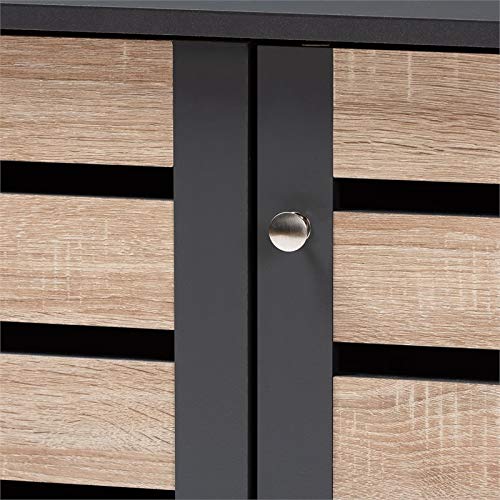 BOWERY HILL Modern and Contemporary Two-Tone Oak Wood 3-Door Shoe Cabinet in Dark Gray