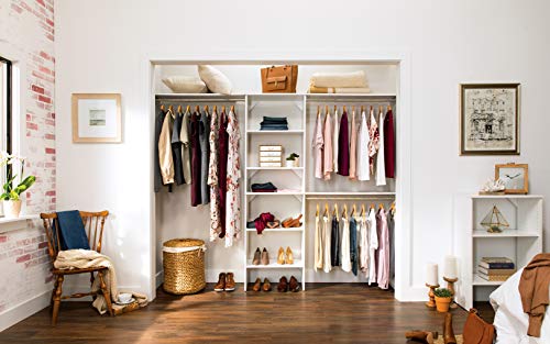 ClosetMaid SuiteSymphony Wood Closet Organizer Starter Kit Tower and 3 Hang Rods, Shelves, Adjustable, Fits Spaces 5 β 10 ft. Wide, Pure White, 25"