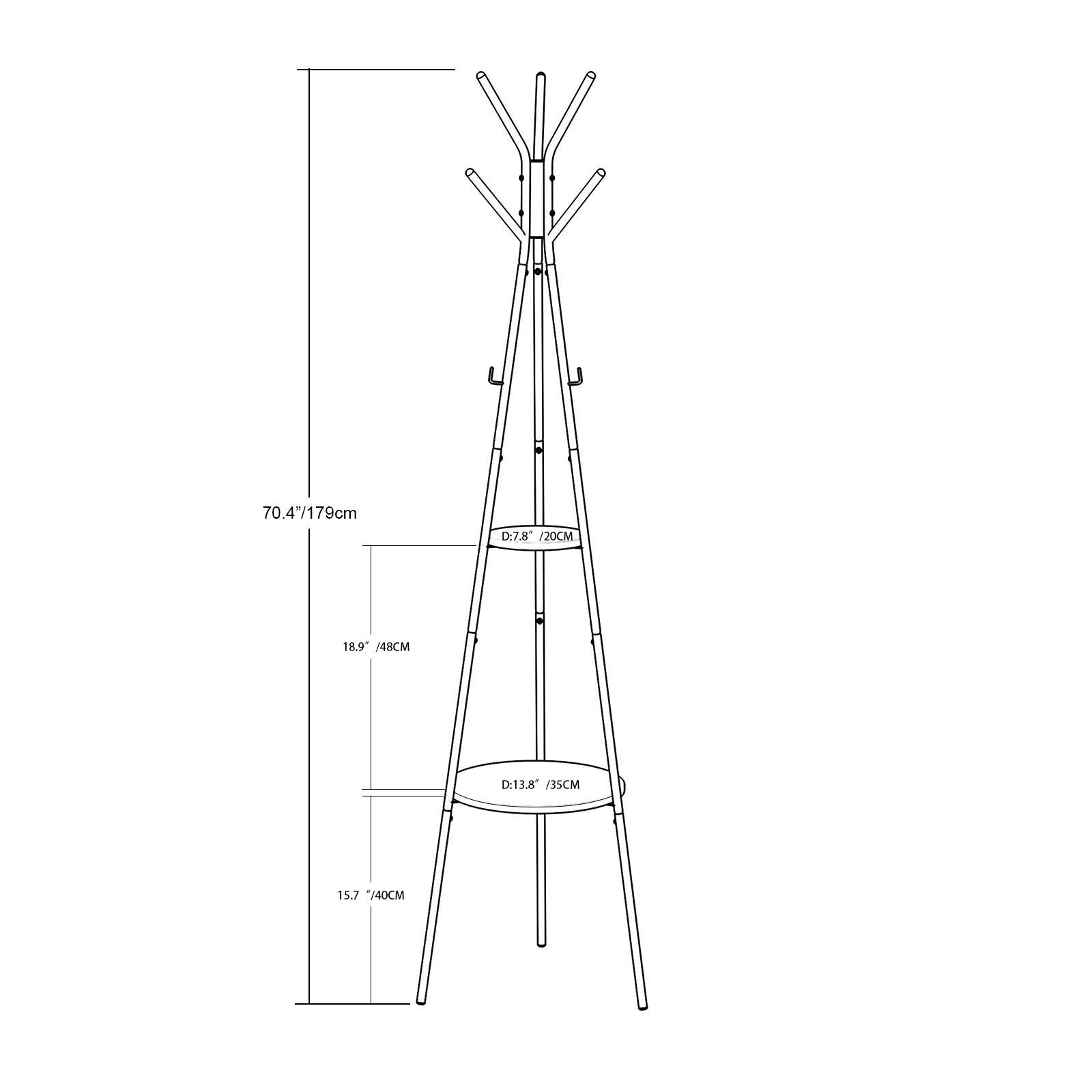 Kiimeey Coat Rack Industrail Metal Freestanding Corner Coat Stand With 2 Shelf