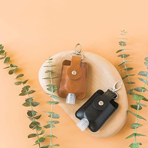 VENTURED LIVING Hand Sanitizer Holder Keychain Set of 2 - Premium Vegan Leather & Leakproof Empty Hand Sanitizer Bottles - Mini Travel Hand Sanitizer Keychain Holder for Backpack & Purse (Black & Tan)