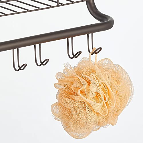 mDesign Extra Wide Hanging Shower Caddy Storage Organizer, Metal Wire Bathroom Organization Center with Built-In Hooks and Baskets on 2 Levels for Shampoo, Body Wash, Loofahs - Bronze