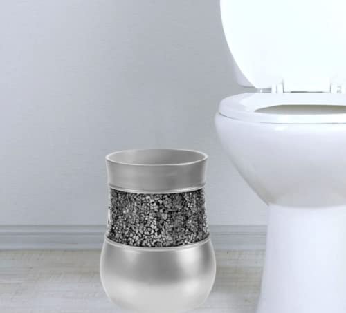 Creative Scents Silver Bathroom Accessories Set complete - Decorative Crackled Glass 6 Piece Bathroom Set Features: Trash Can, Tissue Box Cover, Soap Dispenser, Toothbrush Holder, Soap Dish, & Tumbler