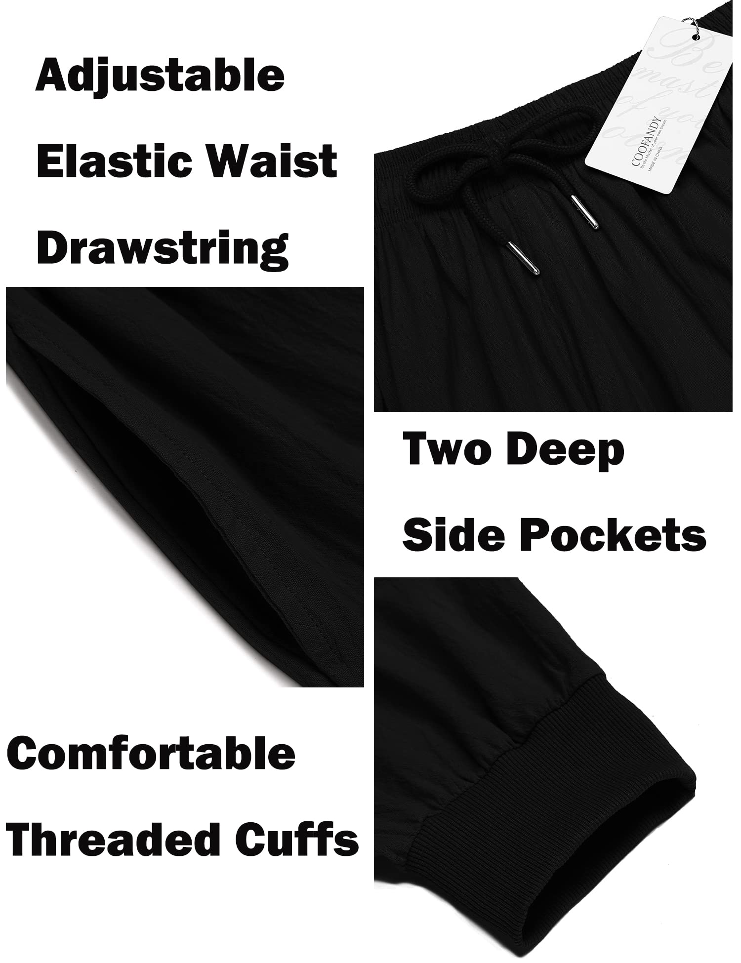COOFANDY Mens Harem Pants Linen Casual Yoga Loose Fit Hippie Pants Lightweight Beach Trouser Cotton Summer Pants Black