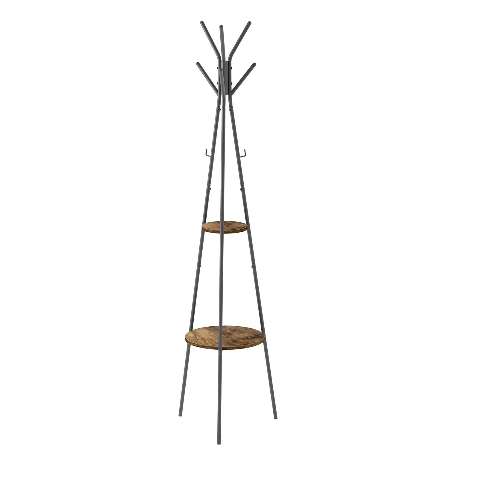 Kiimeey Coat Rack Industrail Metal Freestanding Corner Coat Stand With 2 Shelf