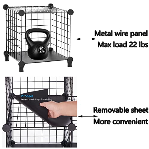 ANWBROAD Wire Cube Storage Organizer, 12 Cube Metal Grid, Wire Shelves Organizer, C grids panels, Stackable Modular Bookshelf, Ideal for Bedroom Living Room Office 11.8β x 11.8β Black ULWT012B