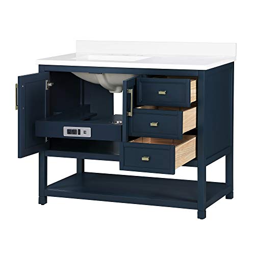 Ove Decors Stanley 42 inch Bathroom Vanity Combo Freestanding Bath Cabinet | Modern Single Sink with Cultured Marble Countertop | Backsplash Included, Midnight Blue