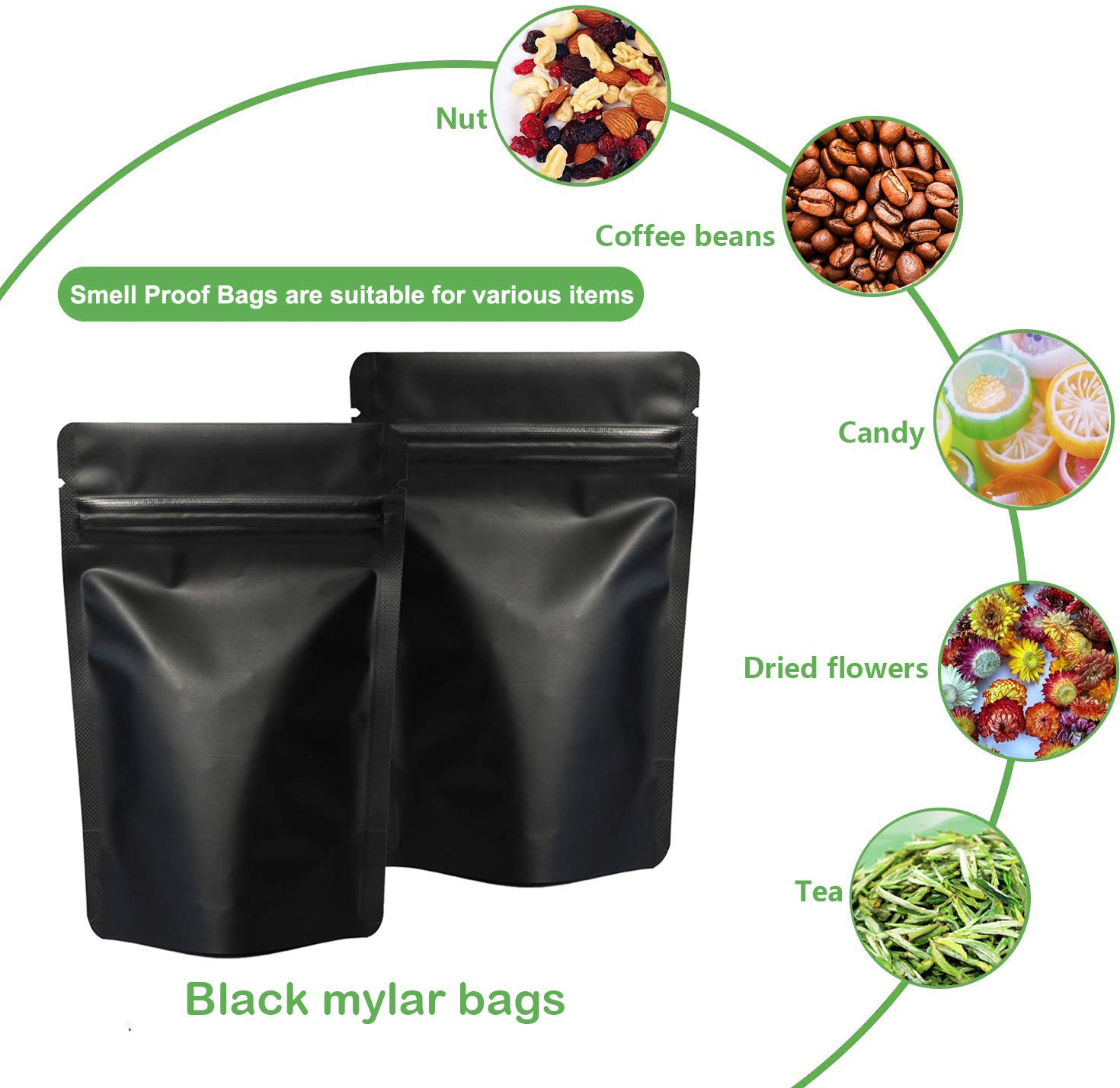 100 Pack Smell Proof Mylar Bags - 4 x 6 Inches Resealable Stand Up Ziplock Bags Food Storage Foil Pouch Matte Black