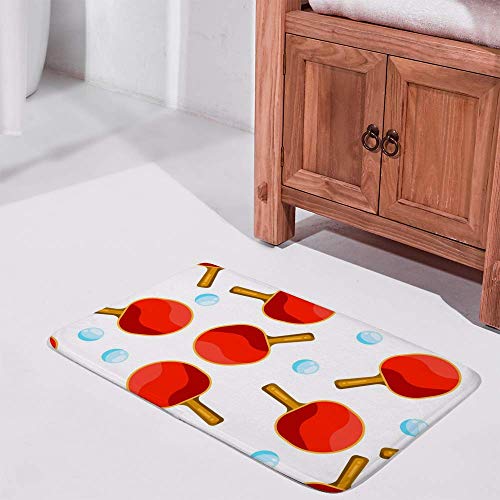 Bath Rug Bathroom Mat Rug Non-Slip Water Absorbent Coral Velvet Shower Machine Washable Memory Foam ﻿Table Tennis Red Rackets Balls 23.6x15.7 Inch