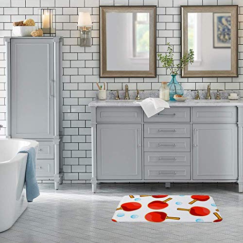 Bath Rug Bathroom Mat Rug Non-Slip Water Absorbent Coral Velvet Shower Machine Washable Memory Foam ﻿Table Tennis Red Rackets Balls 23.6x15.7 Inch