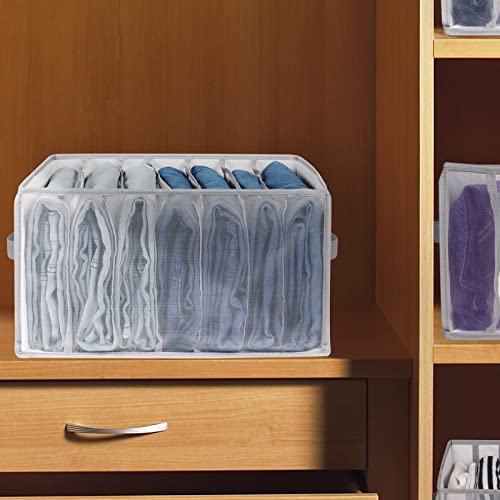 Univivi Extra Large Wardrobe Clothes Organizer Closet Organizer Portable Pants Sweaters Organizer for Closet,T-Shirt, Underwear, Upgraded 7 Grids Jeans Hoddie Organizer Clothes Organizer - Set of 4