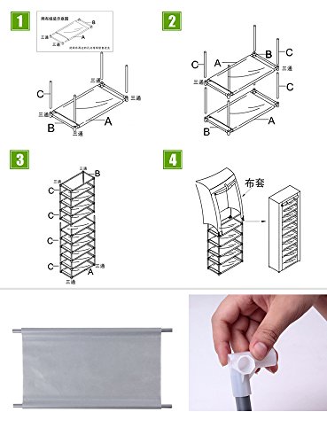 WINGOOD Room-Saving 9 Lattices 10 Tiers Non-Woven Fabric Shoe Rack Shoes Organizer (Coffee)