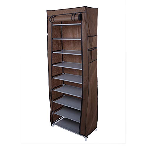 WINGOOD Room-Saving 9 Lattices 10 Tiers Non-Woven Fabric Shoe Rack Shoes Organizer (Coffee)