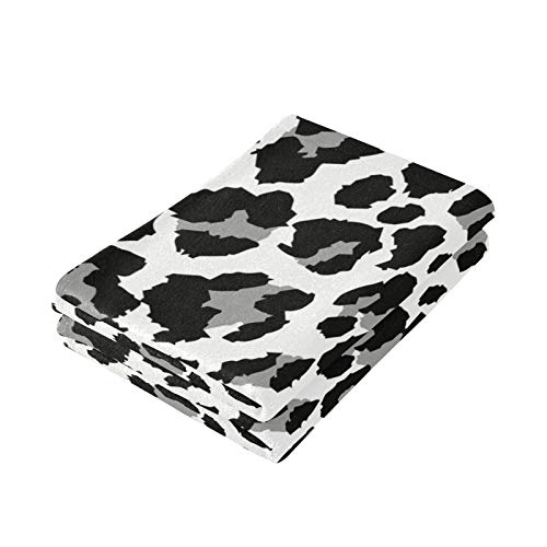 Qilmy Black and White Leopard Hand Towels Ultra Soft Absorbent Fingertip Bath Towels Breathable & Comfort Hand Towels for Bathroom Hotel, Gym and Spa 28 X 14 Inch (2PCS)