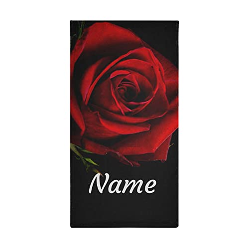 Red Rose Flower Close Up Custom Towels Set of 2 Hand Towel Personalized Name Face Towel Soft Dish Towels for Gym Bath Kitchen Decor 28x14 Inches