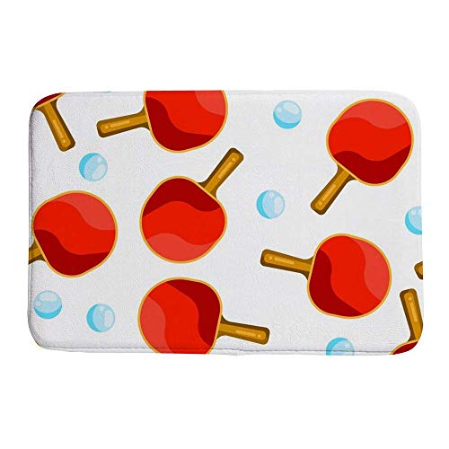 Bath Rug Bathroom Mat Rug Non-Slip Water Absorbent Coral Velvet Shower Machine Washable Memory Foam ďťżTable Tennis Red Rackets Balls 23.6x15.7 Inch