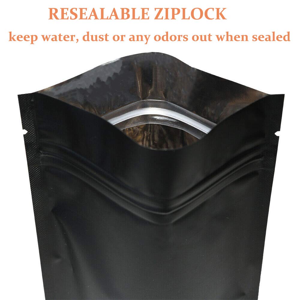 100 Pack Smell Proof Mylar Bags - 4 x 6 Inches Resealable Stand Up Ziplock Bags Food Storage Foil Pouch Matte Black