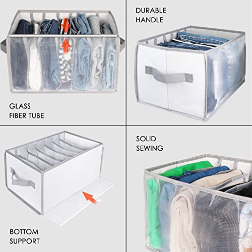 Univivi Extra Large Wardrobe Clothes Organizer Closet Organizer Portable Pants Sweaters Organizer for Closet,T-Shirt, Underwear, Upgraded 7 Grids Jeans Hoddie Organizer Clothes Organizer - Set of 4