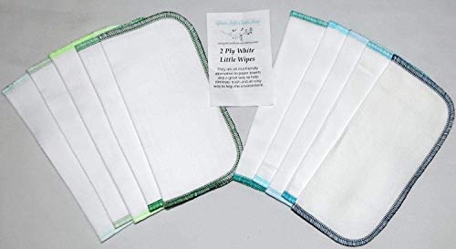 2 Ply 8x8 Inches White Cotton Birdseye Little Wipes Set of 10 Assorted Blues and Greens