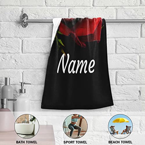 Red Rose Flower Close Up Custom Towels Set of 2 Hand Towel Personalized Name Face Towel Soft Dish Towels for Gym Bath Kitchen Decor 28x14 Inches