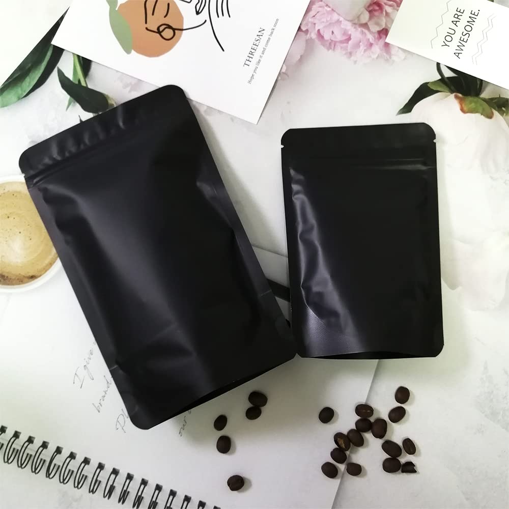 100 Pack Smell Proof Mylar Bags - 4 x 6 Inches Resealable Stand Up Ziplock Bags Food Storage Foil Pouch Matte Black