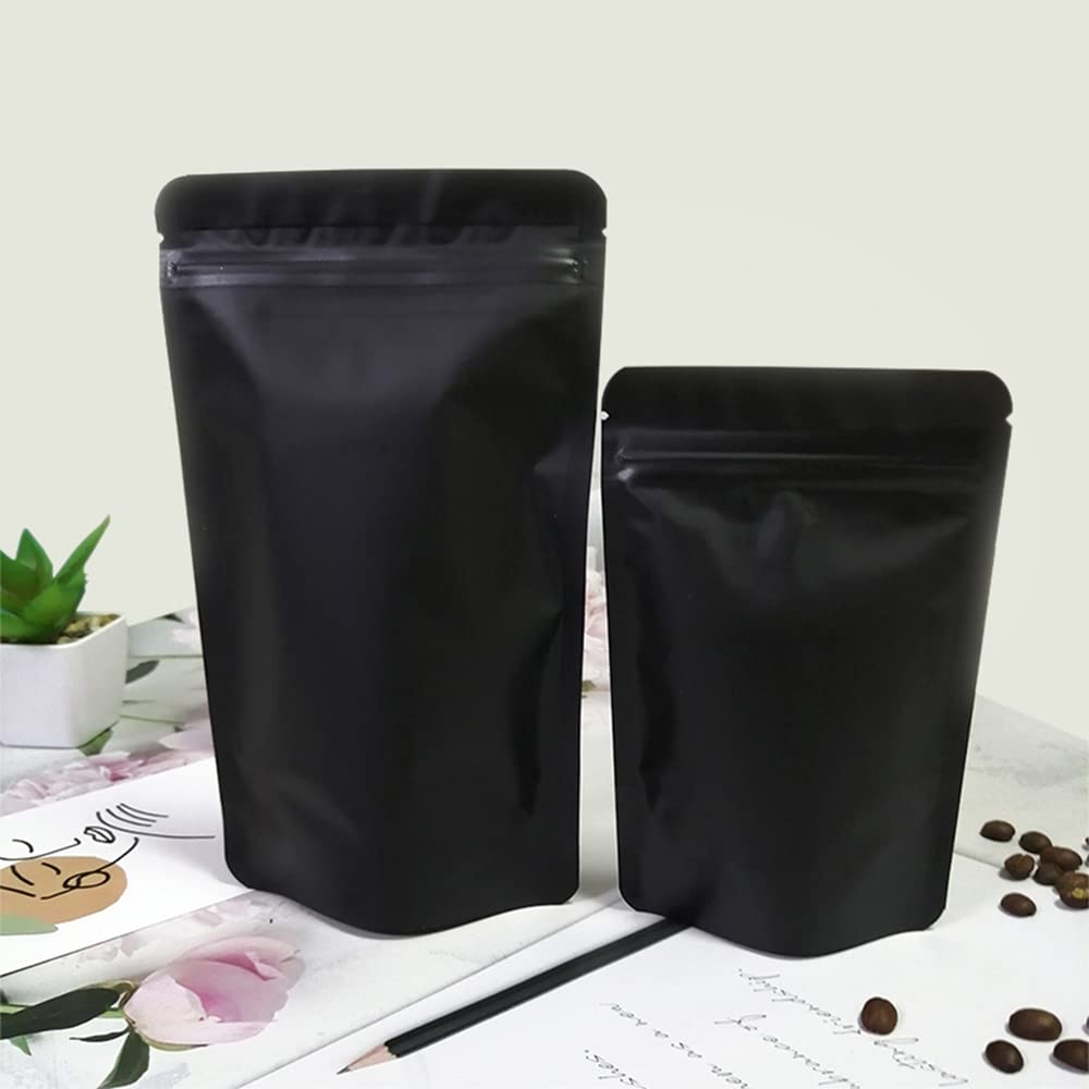 100 Pack Smell Proof Mylar Bags - 4 x 6 Inches Resealable Stand Up Ziplock Bags Food Storage Foil Pouch Matte Black