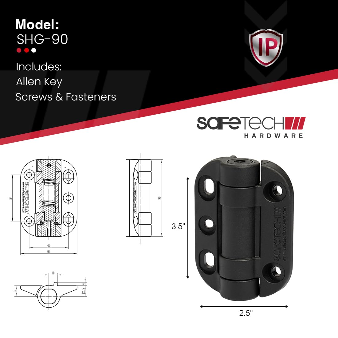 Safetech Hardware TopKlik Self Closing Gate Hinges | Self-Aligning Heavy Duty Spring Hinges | Adjustable Tension | Pool Safety Hinges | Any Square Post, Aluminum Gates | Swing Close 90bs SHG-90L Black