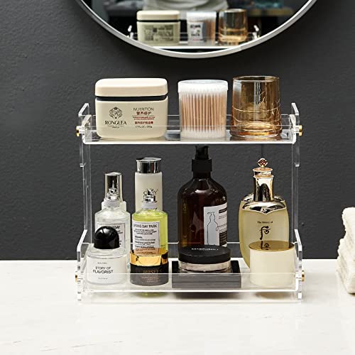 NEWRAIN Bathroom Organizer Countertop, Makeup 2-Tier Organizer Counter Organizer for Cosmetics, Vanity Holder for Lipstick,Cabinet Organizers and Storage
