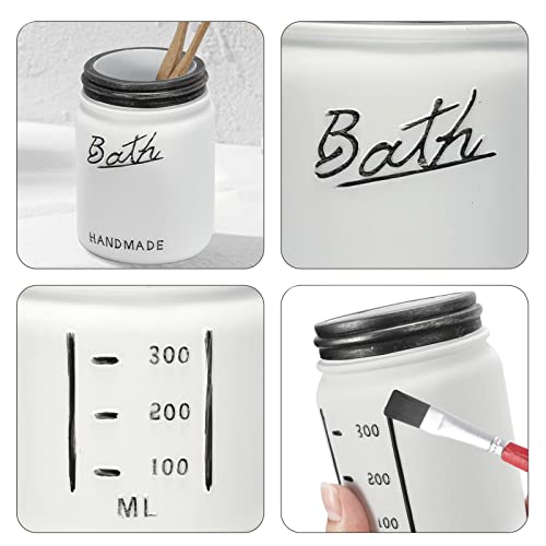LKKL Mason Jar Bathroom Accessories - 5PCS Mason Jars Soap and Lotion Dispenser Set - Bathroom Sets 2 Apothecary Jars, 1 Toothbrush Holder, 1 Soap Dispenser, 1 Bathroom Tray (Black/White)