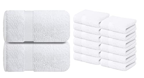 Premium White Bath Sheets Towels for Adults – 2 Pack Extra Large Bath Towels 35x70-100% Soft Cotton + Washcloths Set – Pack of 12, 13x13 Inches 100% Cotton Wash Cloths for Your Body and Face Towels