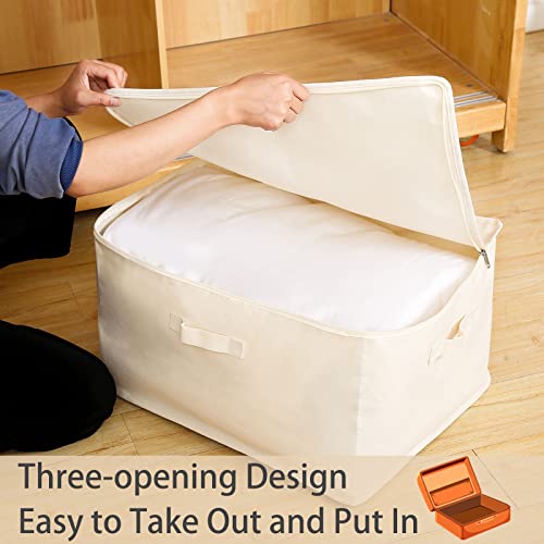 CHICVIE Canvas Comforters Bags Closet Organizers and Storage for Quilts Clothes Organization Containers Bins with Sturdy Zipper, Clear Window 75L for Sweaters Blankets Storage Bedroom Collapsible