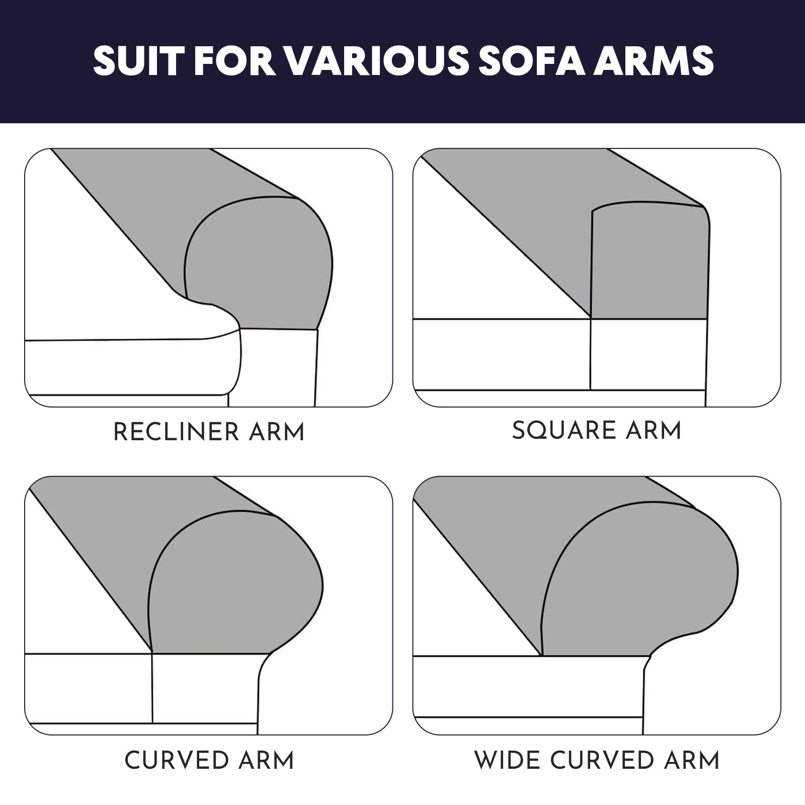 Garneck 2Pcs Stretch Fabric Armrest Covers Anti-Slip Spandex Recliner Armchair Couch Armrest Protector Furniture Protector Armchair Slipcovers Grey