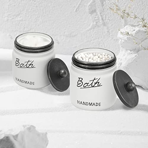 LKKL Mason Jar Bathroom Accessories - 5PCS Mason Jars Soap and Lotion Dispenser Set - Bathroom Sets 2 Apothecary Jars, 1 Toothbrush Holder, 1 Soap Dispenser, 1 Bathroom Tray (Black/White)