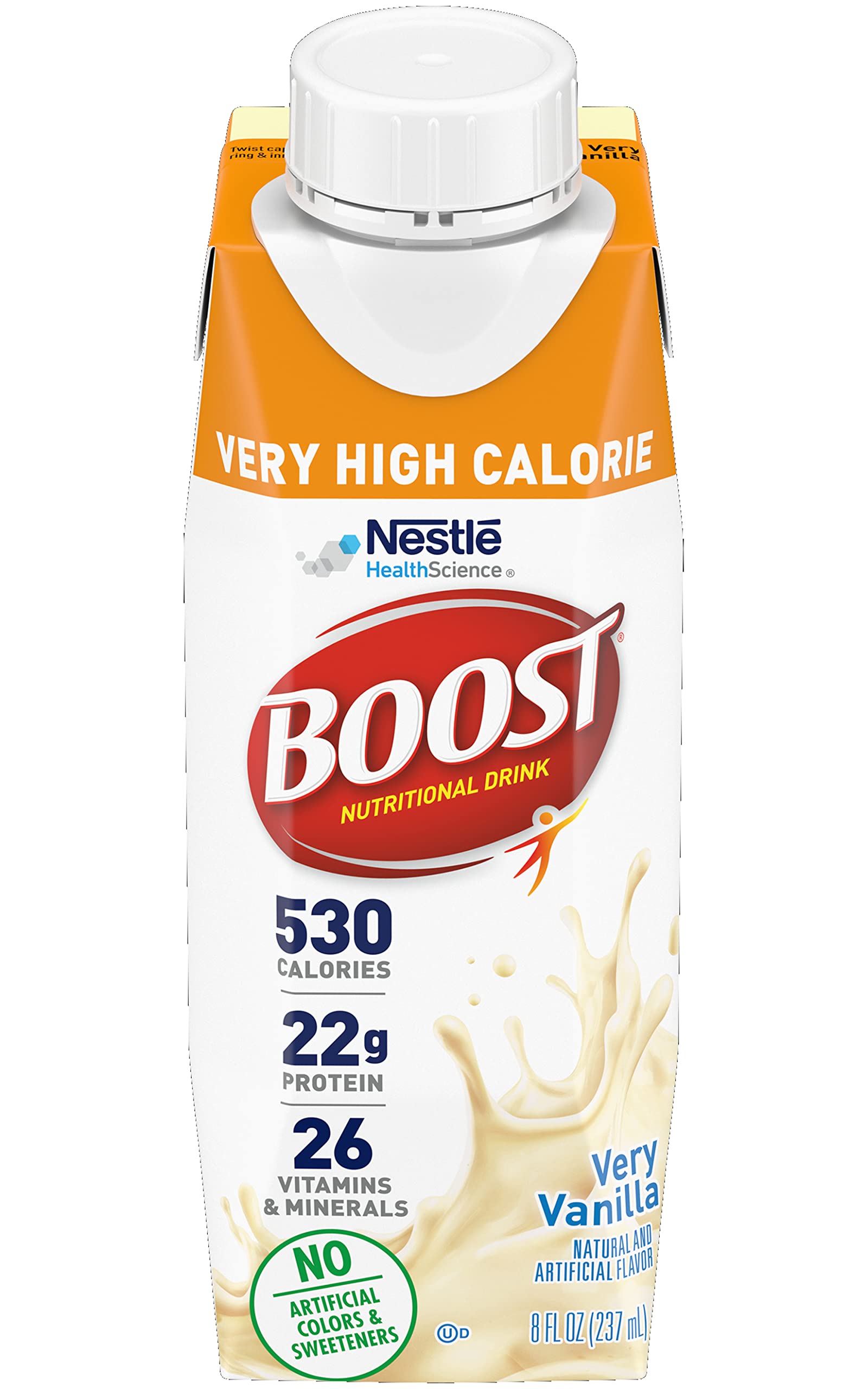 Boost Very High Calorie Nutritional Drink Very Vanilla, Made with Natural Vanilla Flavor & No Artificial Flavors, Colors & Sweeteners, 8 FL OZ (Pack of 3)