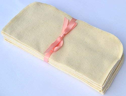 1 Ply Organic Flannel Washable Baby Wipes 8x8 Inches Set of 10 Sewn with Organic Cotton Thread