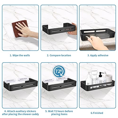 Caddy Shower Set of 2 Adhesive No Drilling Shower Shelves , Rustproof Titanium Alloy Shower Racks, Bathroom Shower Storage Shelves Organizer for Inside Shower & Kitchen with 4 Hooks(Black)