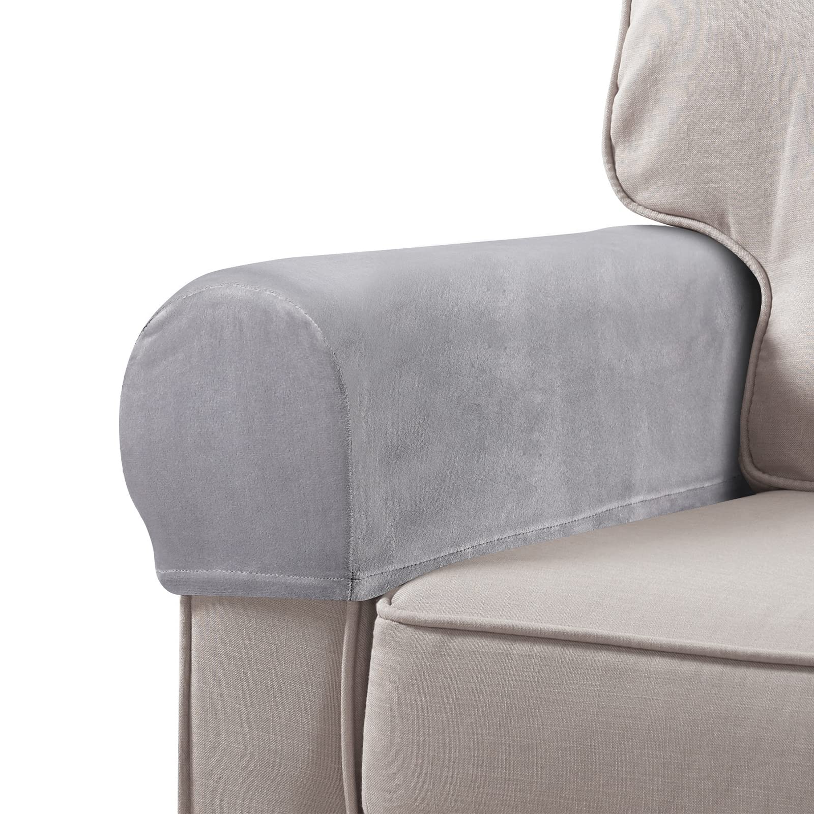 Garneck 2Pcs Stretch Fabric Armrest Covers Anti-Slip Spandex Recliner Armchair Couch Armrest Protector Furniture Protector Armchair Slipcovers Grey