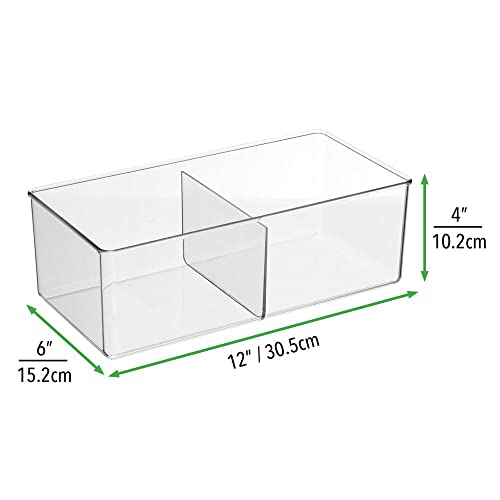 mDesign Plastic 2 Compartment Divided Drawer and Closet Storage Bin - Organizer for Scarves, Socks, Bras, and Underwear - Dress Drawer Organizer, Shelf Organization -2 Pack - Clear