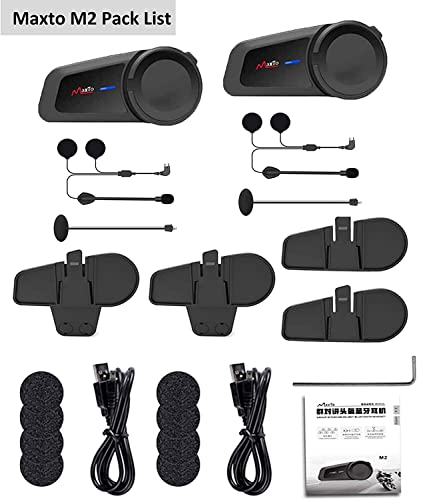 QSPORTPEAK Motorcycle Helmet Bluetooth Intercom Headset Communication Systems Kit, M2 Full Duplex 6 Riders Group Helmet Intercom/FM Radio/Voice Prompt/MP3/GPS Connective/Range 1000m/IP67 Waterproof