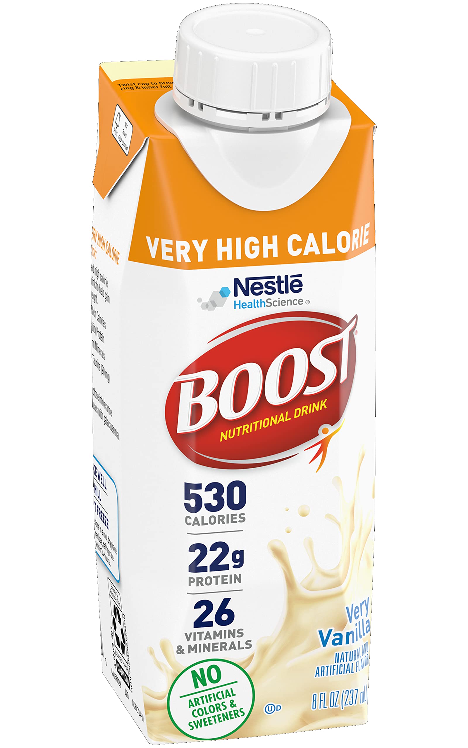 Boost Very High Calorie Nutritional Drink Very Vanilla, Made with Natural Vanilla Flavor & No Artificial Flavors, Colors & Sweeteners, 8 FL OZ (Pack of 3)