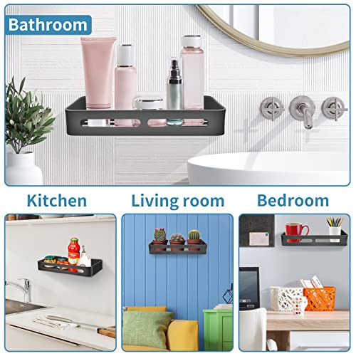 Caddy Shower Set of 2 Adhesive No Drilling Shower Shelves , Rustproof Titanium Alloy Shower Racks, Bathroom Shower Storage Shelves Organizer for Inside Shower & Kitchen with 4 Hooks(Black)